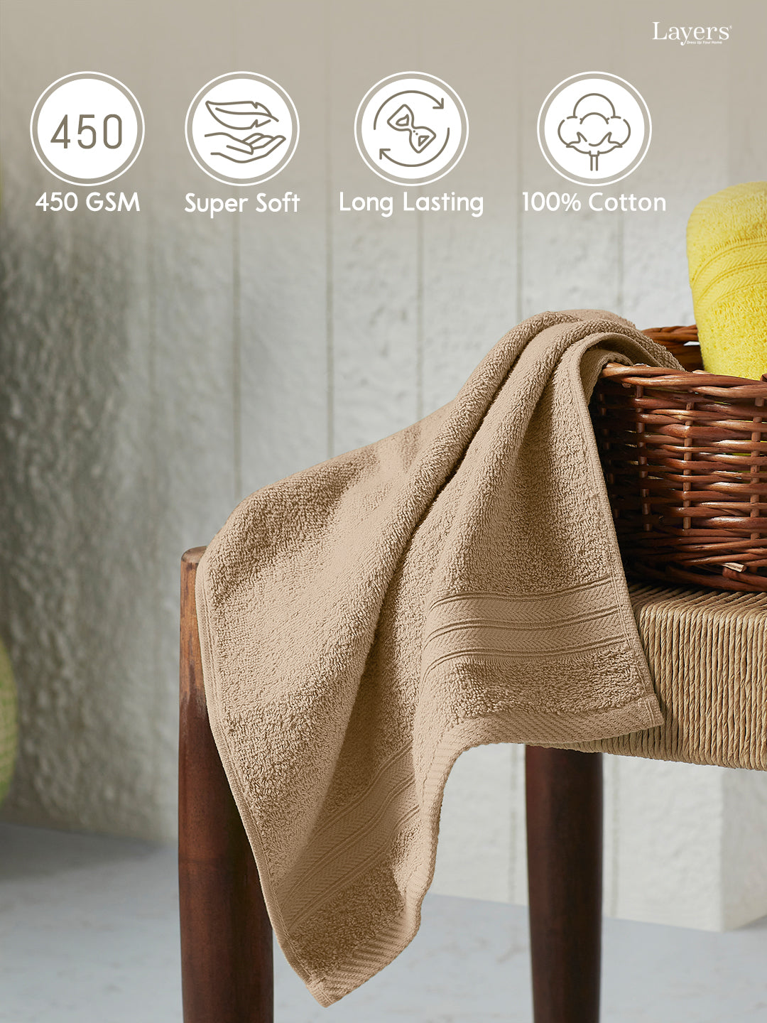 Home Easy 100% Cotton 450 GSM Beige Hand Towels - Set of 2 (60 L cm x